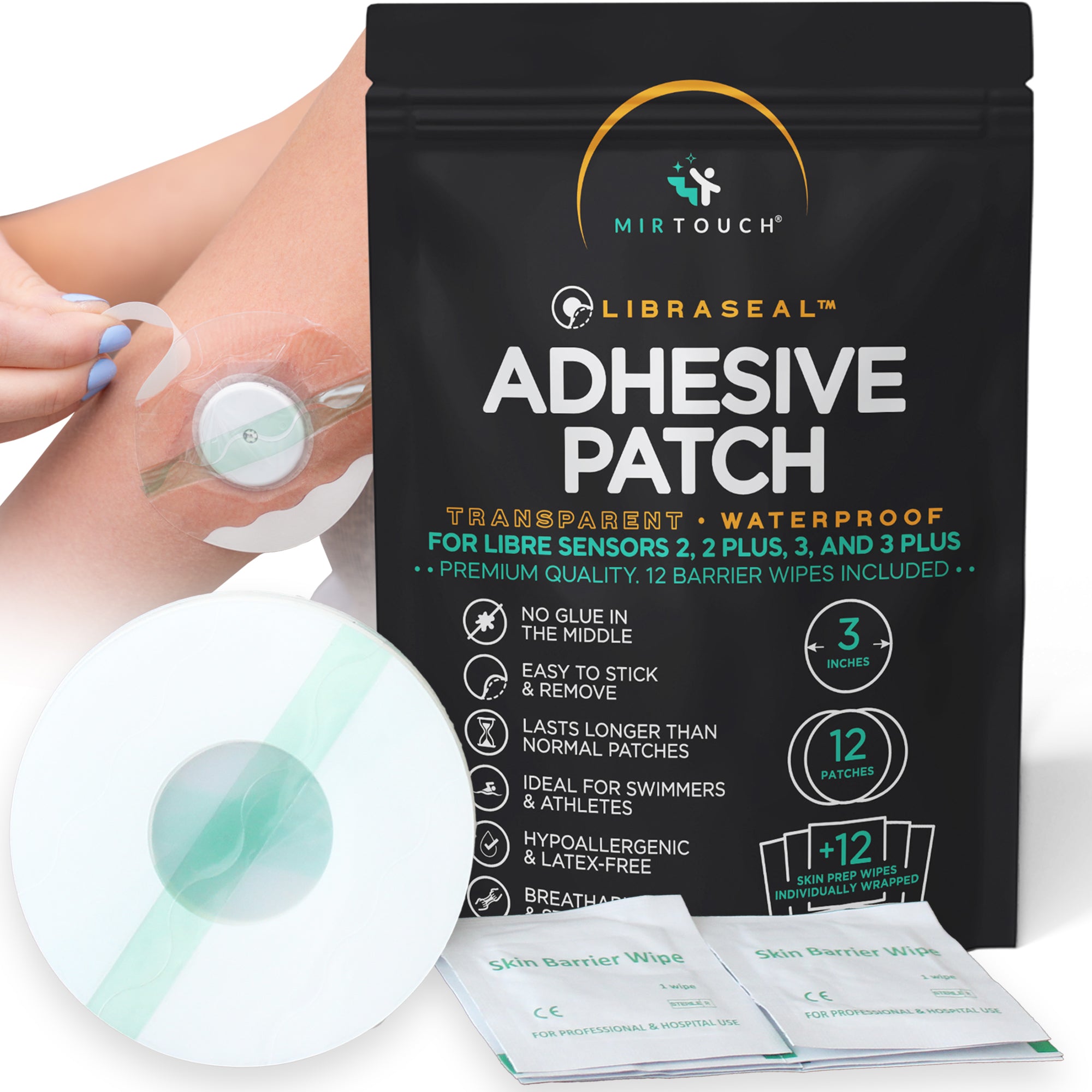 MirTouch LibraSeal Adhesive Patch for Libre Sensors 12 Pack